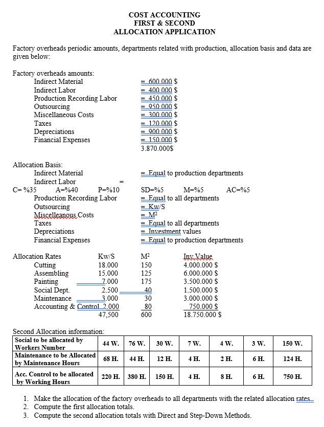 COST ACCOUNTING FIRST \& SECOND ALLOCATION | Chegg.com