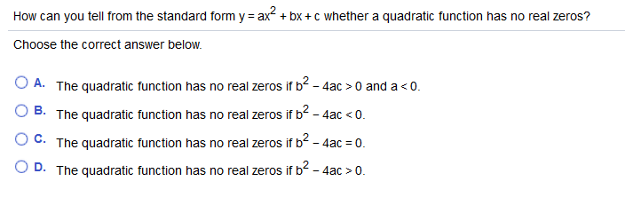 Solved How can you tell from the standard form y = ax + bx | Chegg.com