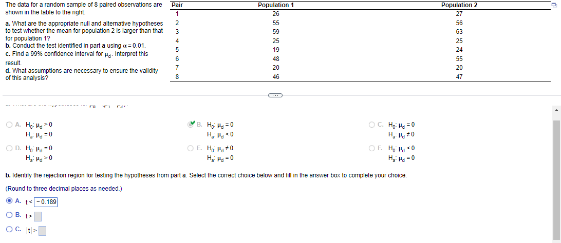 Solved The data for a random sample of 8 paired observations | Chegg.com