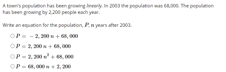 Solved A town's population has been growing linearly. In | Chegg.com