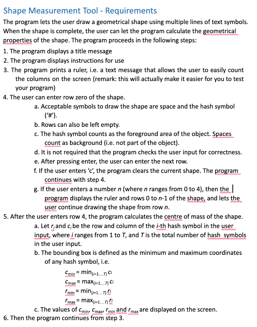 Solved Shape Measurement Tool - Requirements The program | Chegg.com