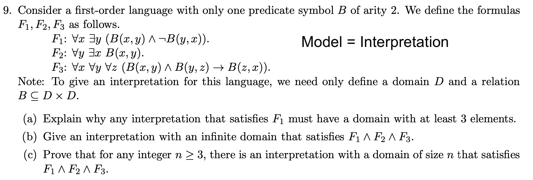 Solved 9. Consider a first-order language with only one | Chegg.com