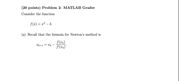 Solved 20 Points Problem 2 Matlab Grader Consider The 