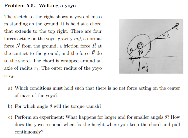 Solved Problem 5.5. Walking a yoyo The sketch to the right | Chegg.com