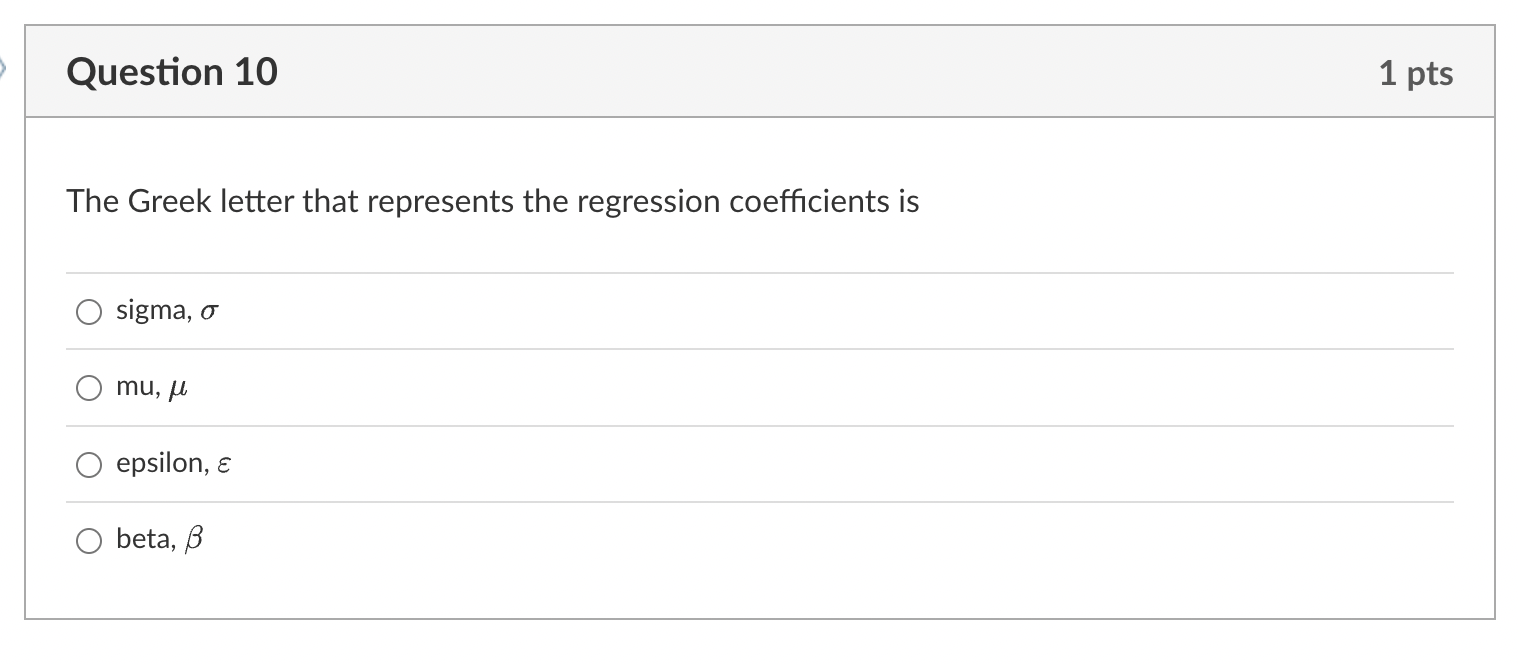 Solved The Greek letter that represents the regression | Chegg.com