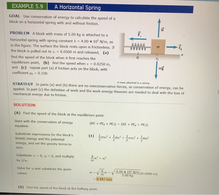Solved EXAMPLE 5.9 A Horizontal Spring GOAL Use conservation | Chegg.com