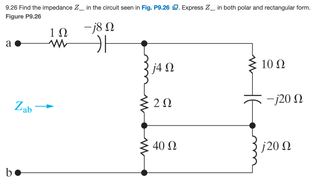 Solved 9.26 Find the impedance Z., in the circuit seen in | Chegg.com