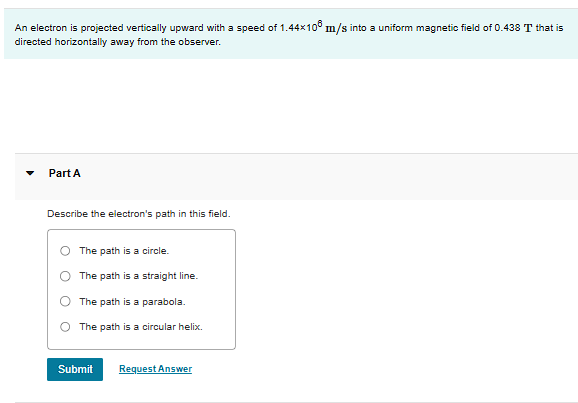 Solved An electron is projected vertically upward with a | Chegg.com