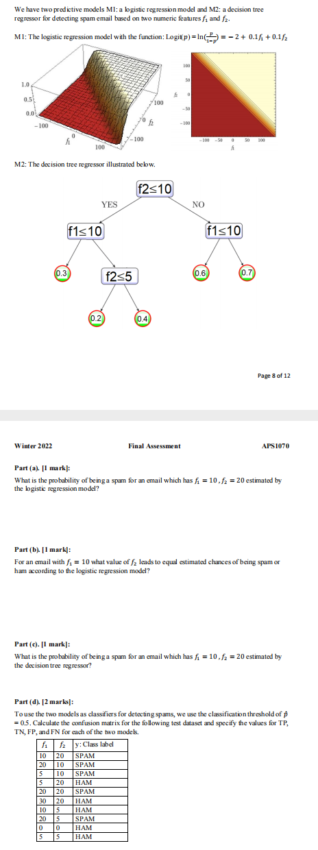 We have two pred ictive models M1: a bgistic | Chegg.com