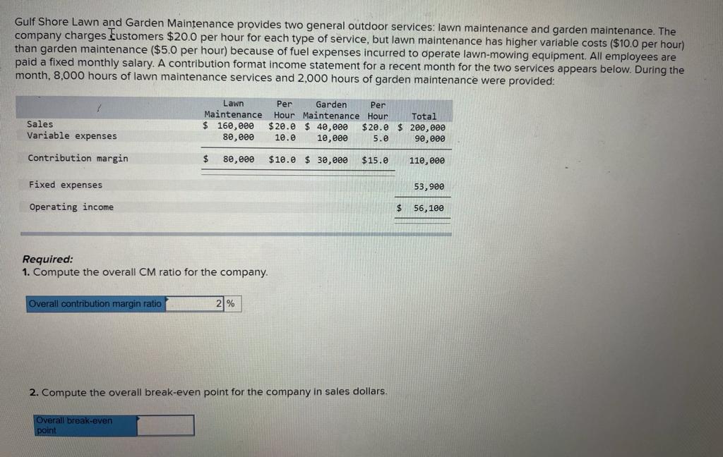 Solved 1. Compute the overall CM ratio for the company. 2. | Chegg.com