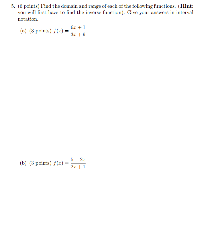 Solved 5. (6 points) Find the domain and range of each of | Chegg.com