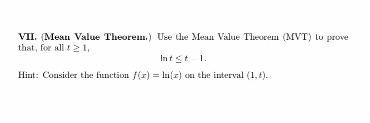 Solved VII. (Mean Value Theorem.) Use the Mean Value Theorem | Chegg.com