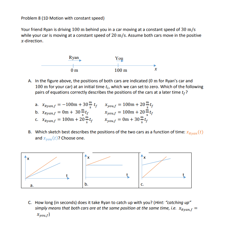Solved Problem 8 (1D Motion with constant speed) Your friend | Chegg.com
