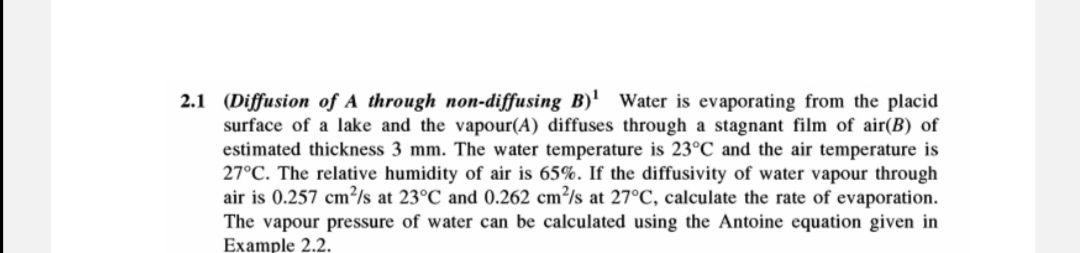 Solved 2.1 (Diffusion of A through non-diffusing B)' Water | Chegg.com