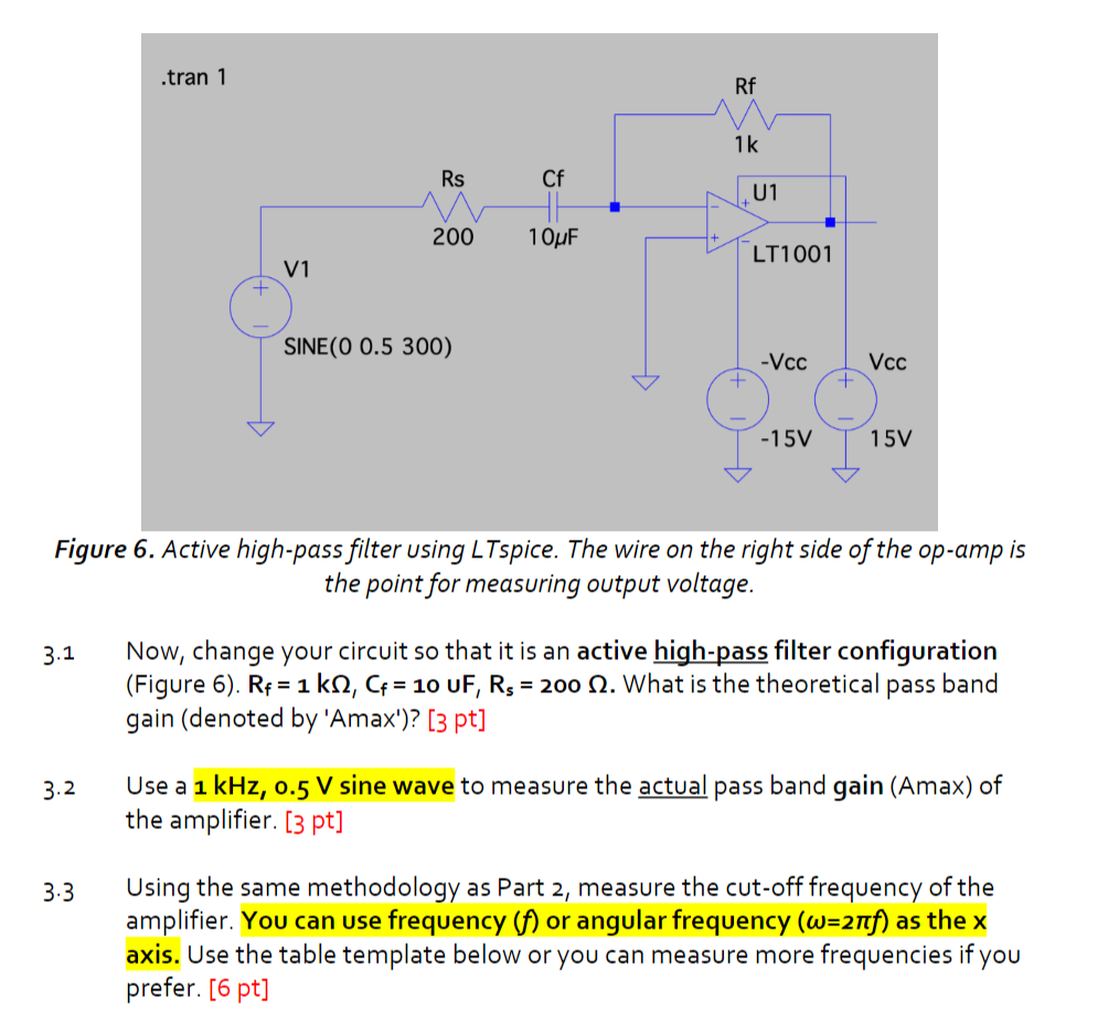 Solved tran 1 Rf 1k Rs Cf U1 200 10uF LT1001 V1 + SINE(O 0.5 | Chegg.com