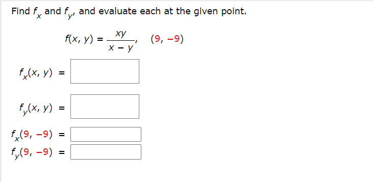 Solved Find fX and fy′ and evaluate each at the given point. | Chegg.com