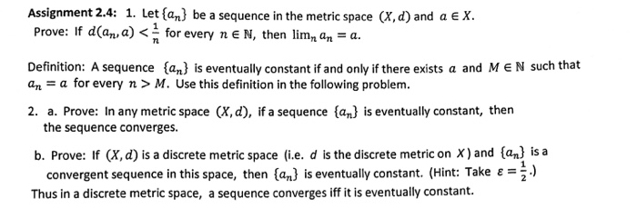 Solved Let {a^n} be a sequence in the metric space (X, d) | Chegg.com