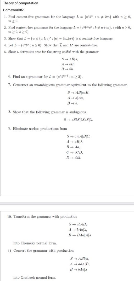 Solved Theory Of Computation Homework2 1 Find Context Free 7780
