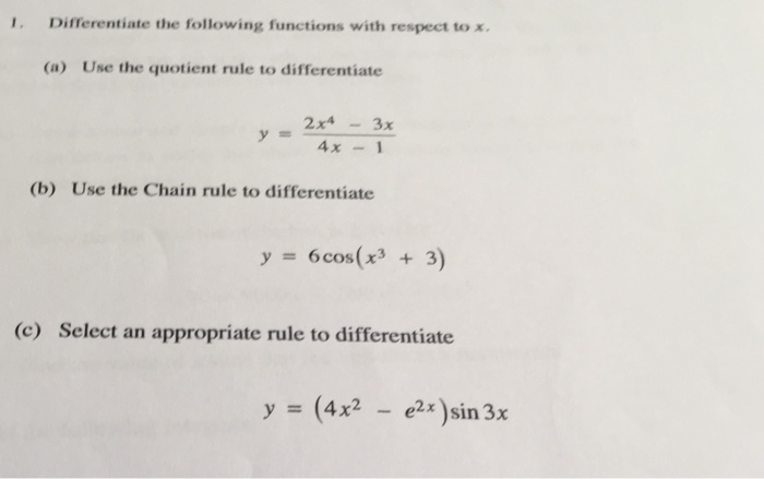 Solved I Differentiate The Following Functions With Respect