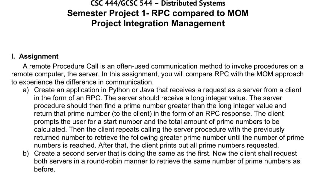 Solved CSC 444/GCSC 544 - Distributed Systems Semester | Chegg.com