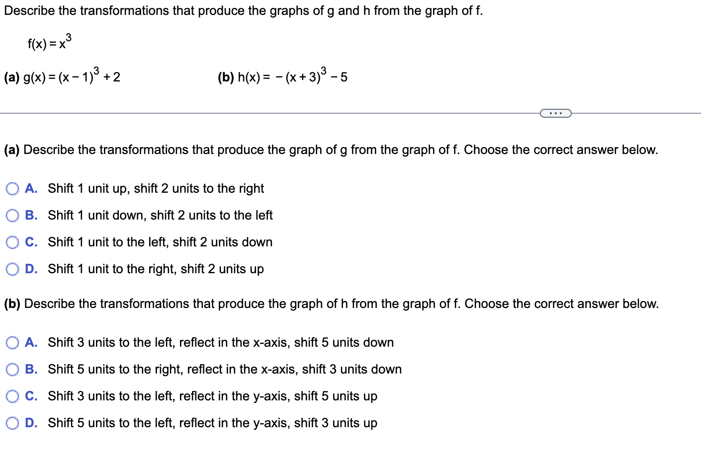Solved Describe the transformations that produce the graphs | Chegg.com