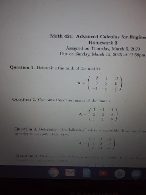 Solved Math 421: Advanced Calculus for Engine Homework 3 | Chegg.com
