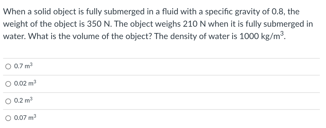 Solved When a solid object is fully submerged in a fluid | Chegg.com