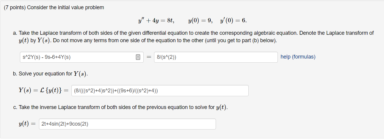 Solved (7 points) Consider the initial value problem y" + 4y | Chegg.com