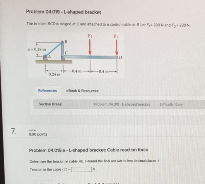 Solved The bracket BCD is hinged at C and attached to a | Chegg.com