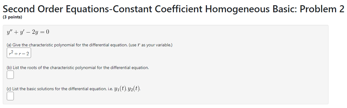 Solved Second Order Equations-Constant Coefficient | Chegg.com