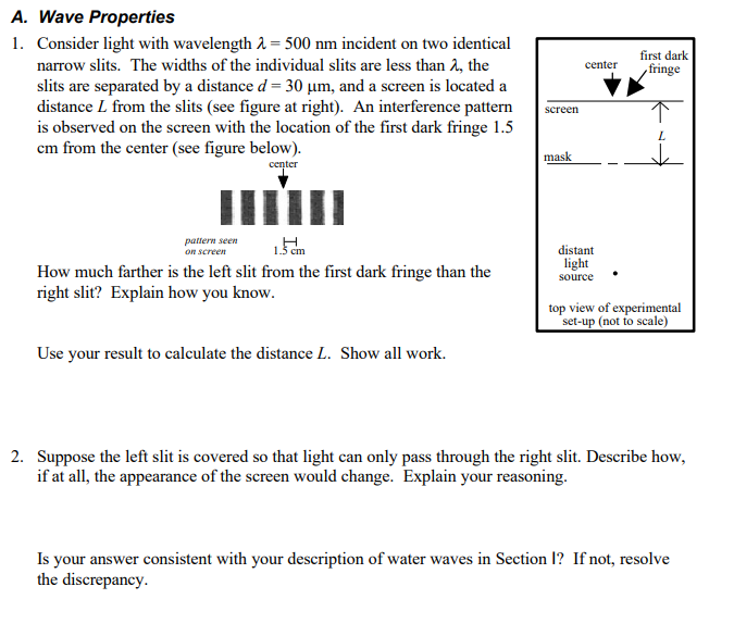 Solved center first dark fringe A. Wave Properties 1. | Chegg.com