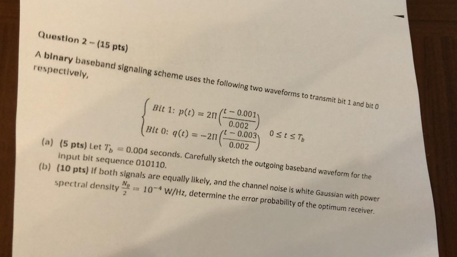 Solved Question 2- (15 pts) A binary baseband signallng | Chegg.com