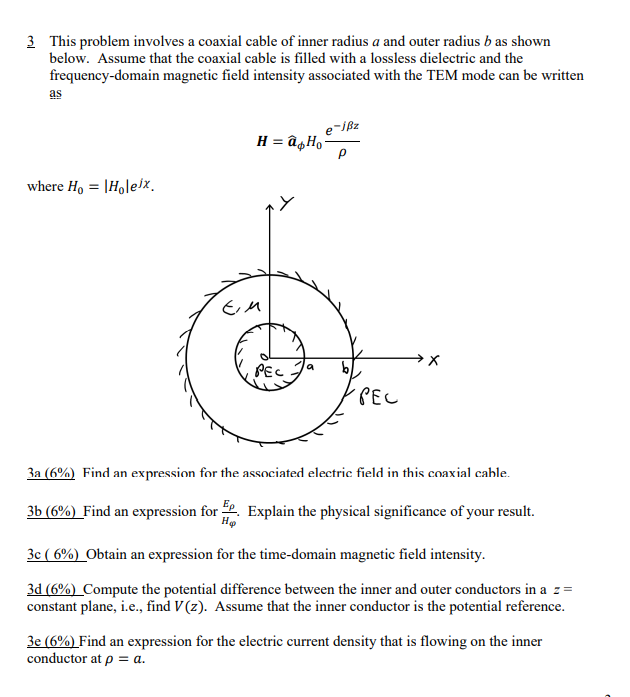 Solved 3 This problem involves a coaxial cable of inner | Chegg.com