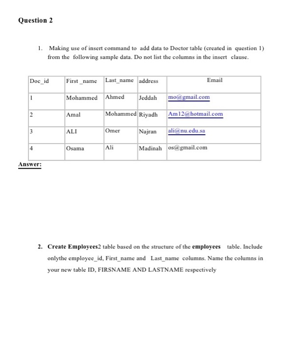 Solved Write statements in SQL data definition language | Chegg.com