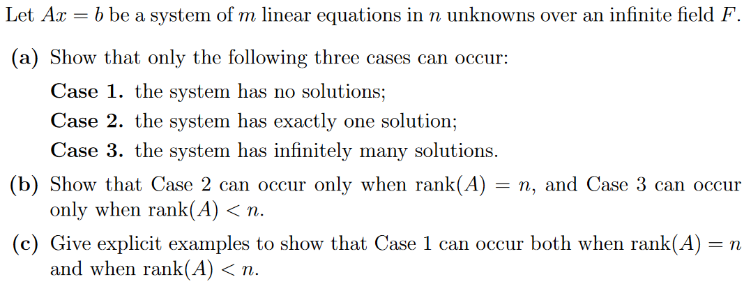 Solved Let Ax=b be a system of m linear equations in n | Chegg.com
