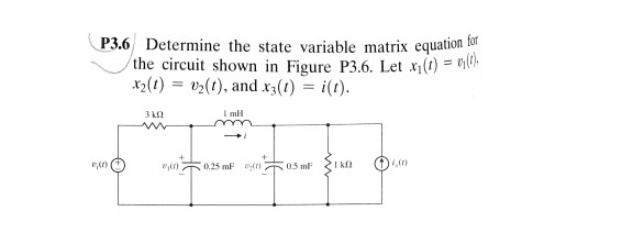 Solved P3.6 Determine the state variable matrix equation for | Chegg.com