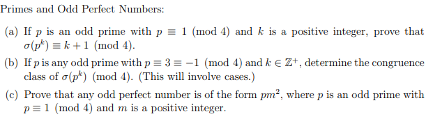 Primes and Odd Perfect Numbers: (a) If p is an odd | Chegg.com