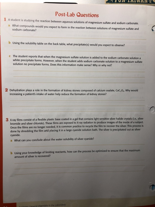 Solved Post-Lab Questions 1 A student is studying the | Chegg.com