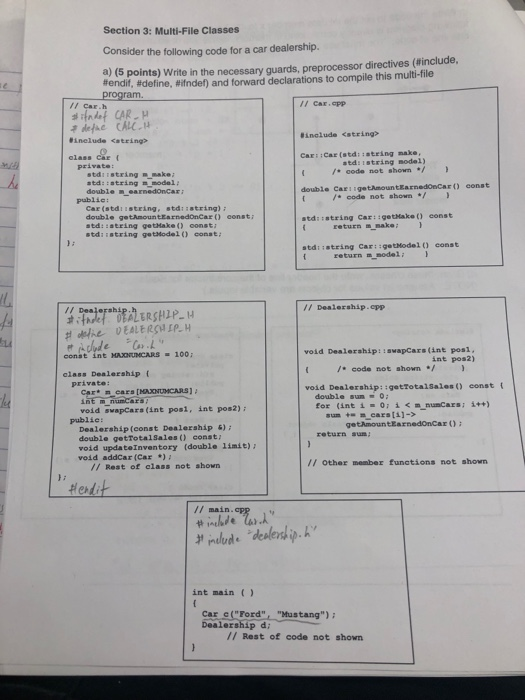 Section 3: Multi-File Classes Consider the following | Chegg.com