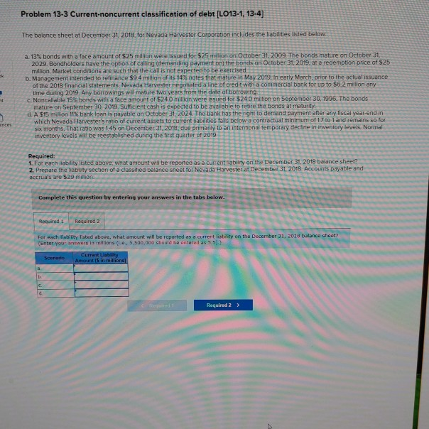Solved Problem 13-3 Current noncurrent classification of | Chegg.com