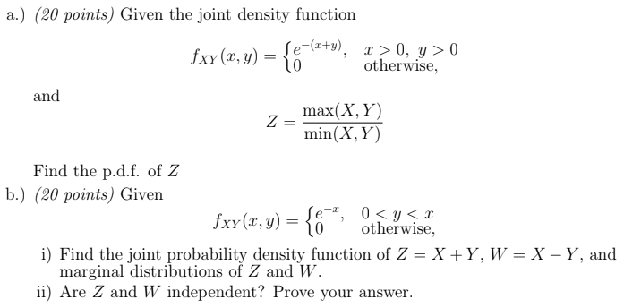 Solved a.) (20 points) Given the joint density function | Chegg.com