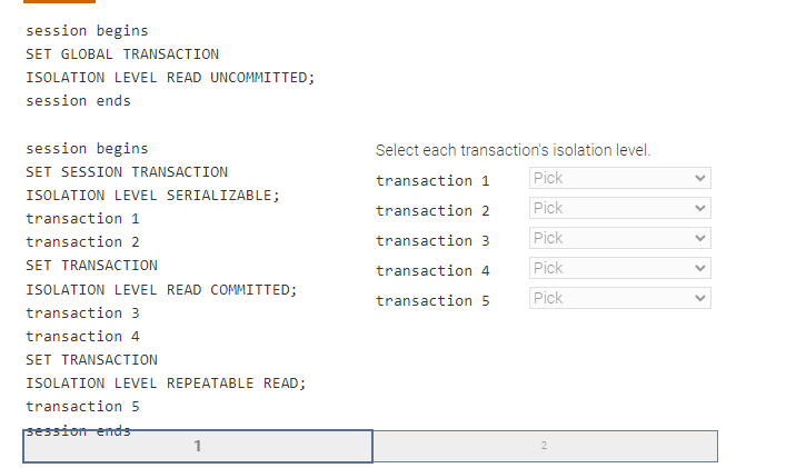 Solved session begins SET GLOBAL TRANSACTION ISOLATION LEVEL | Chegg.com