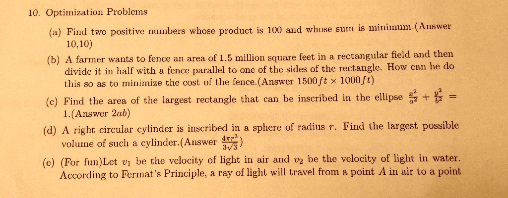 Solved 10. Optimization Problems (a) Find two positive | Chegg.com
