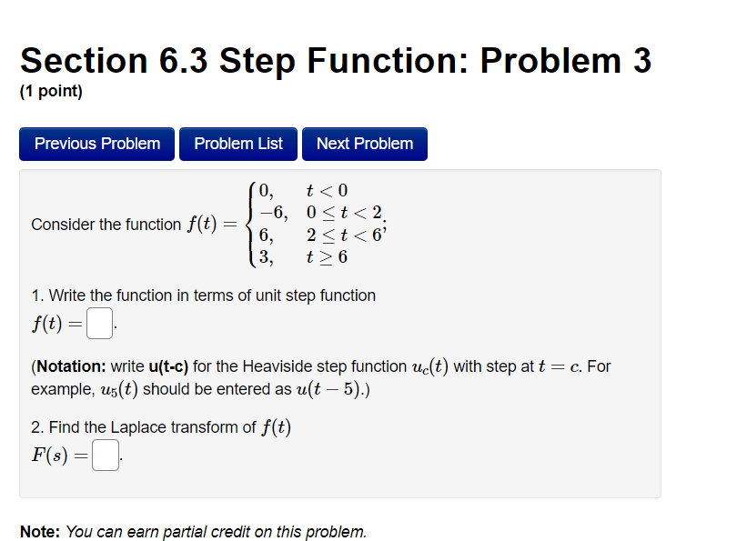 Solved Section 6 3 Step Function Problem 3 1 Point