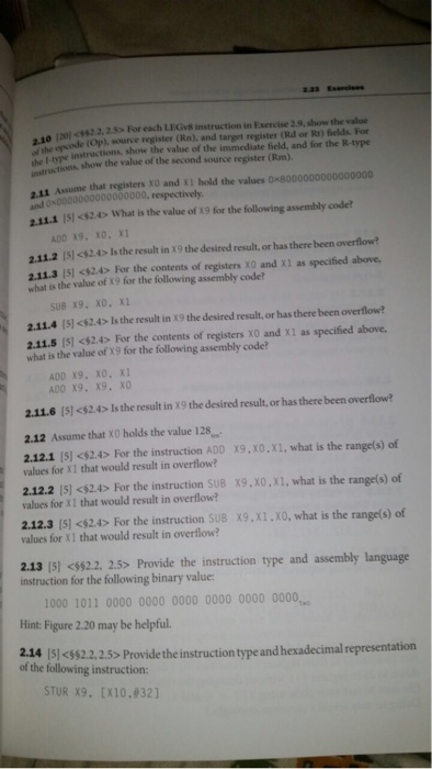 Solved For each LEGv8 instruction in Exercise 2.9, show the | Chegg.com