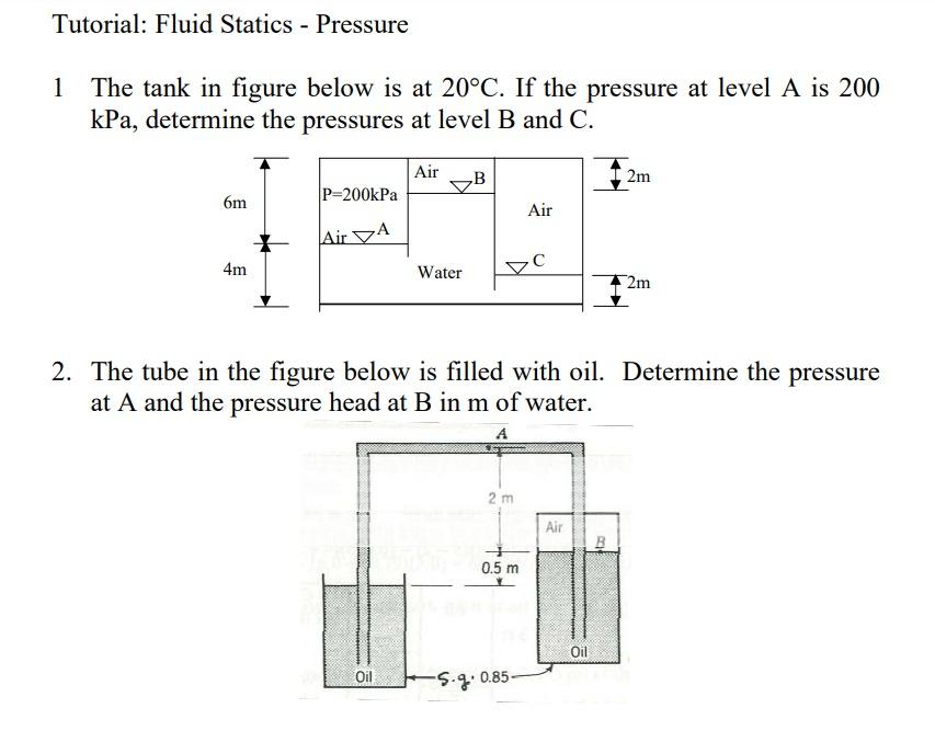 Solved Tutorial: Fluid Statics - Pressure : 1 The tank in | Chegg.com