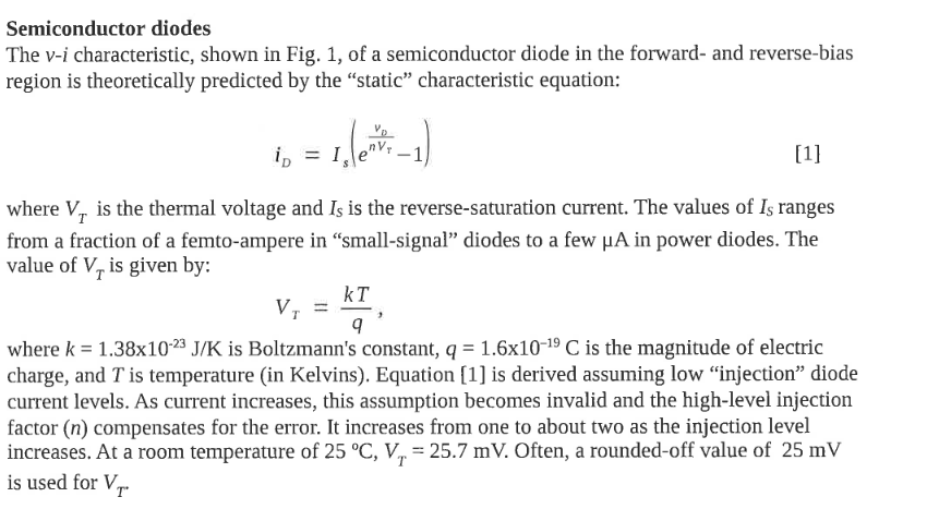 Semiconductor diodes The v-i characteristic, shown in | Chegg.com