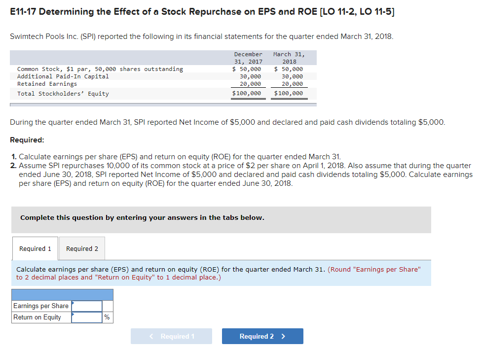 Solved E11-17 Determining the Effect of a Stock Repurchase | Chegg.com