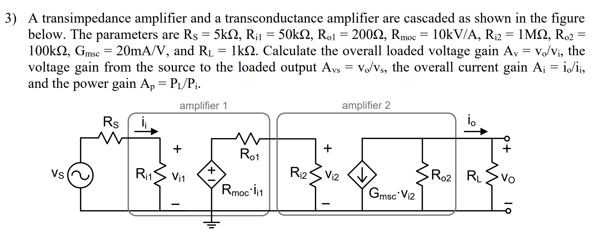 Solved 3) A transimpedance amplifier and a transconductance | Chegg.com