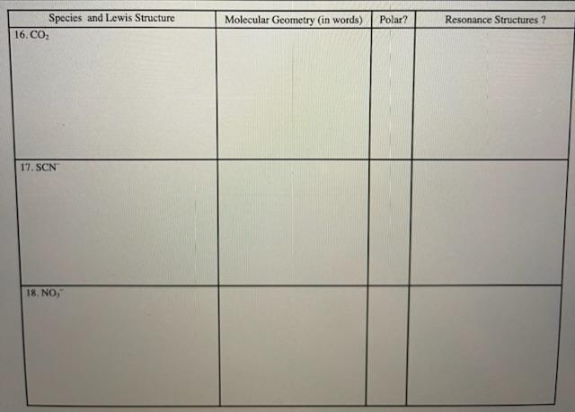 Lewis Structure, molecular geo, polar?, and resonance | Chegg.com